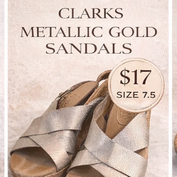 Clarks | Shoes | Clarks Womens Metallic Gold Wedge Sandals | Poshmark